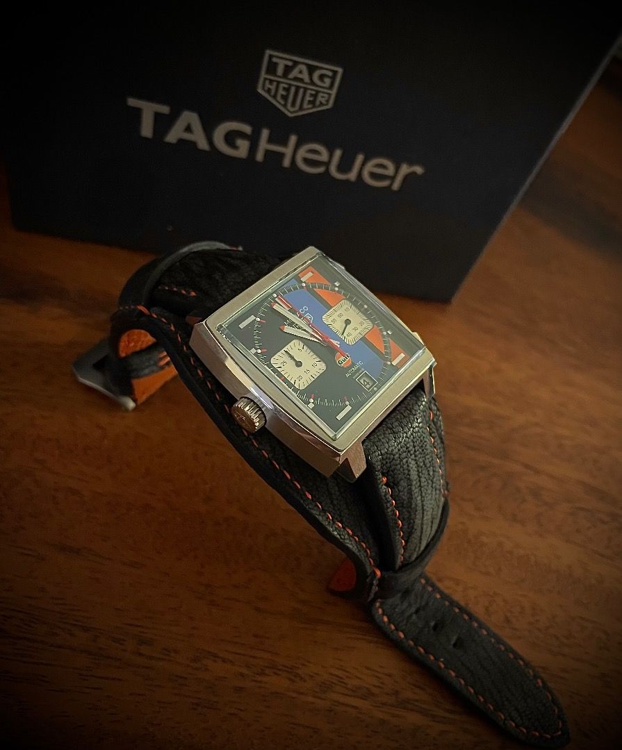 Tag Heuer Monaco Gulf special edition with custom Bund strap, Luxury ...