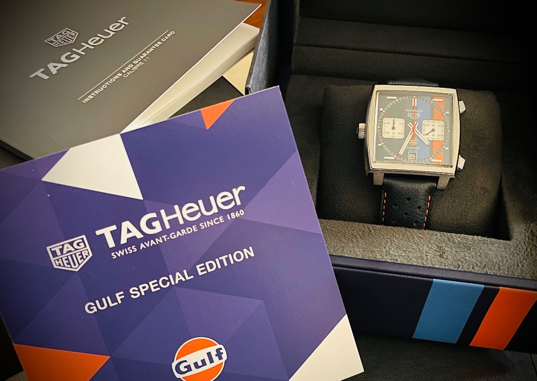 Tag Heuer Monaco Gulf special edition with custom Bund strap, Luxury ...