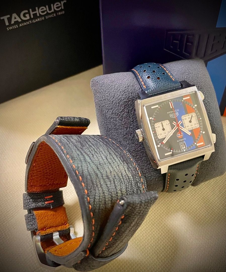 Tag Heuer Monaco Gulf special edition with custom Bund strap, Luxury ...