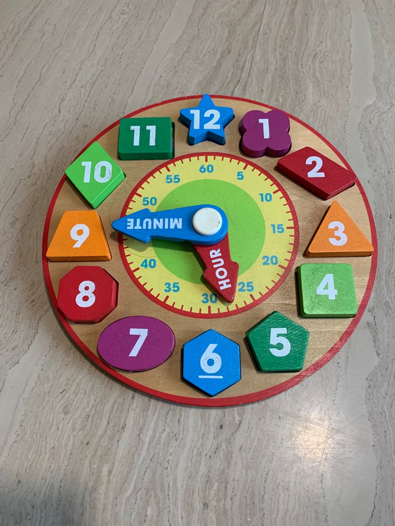 Wooden clock, Babies & Kids, Infant Playtime on Carousell
