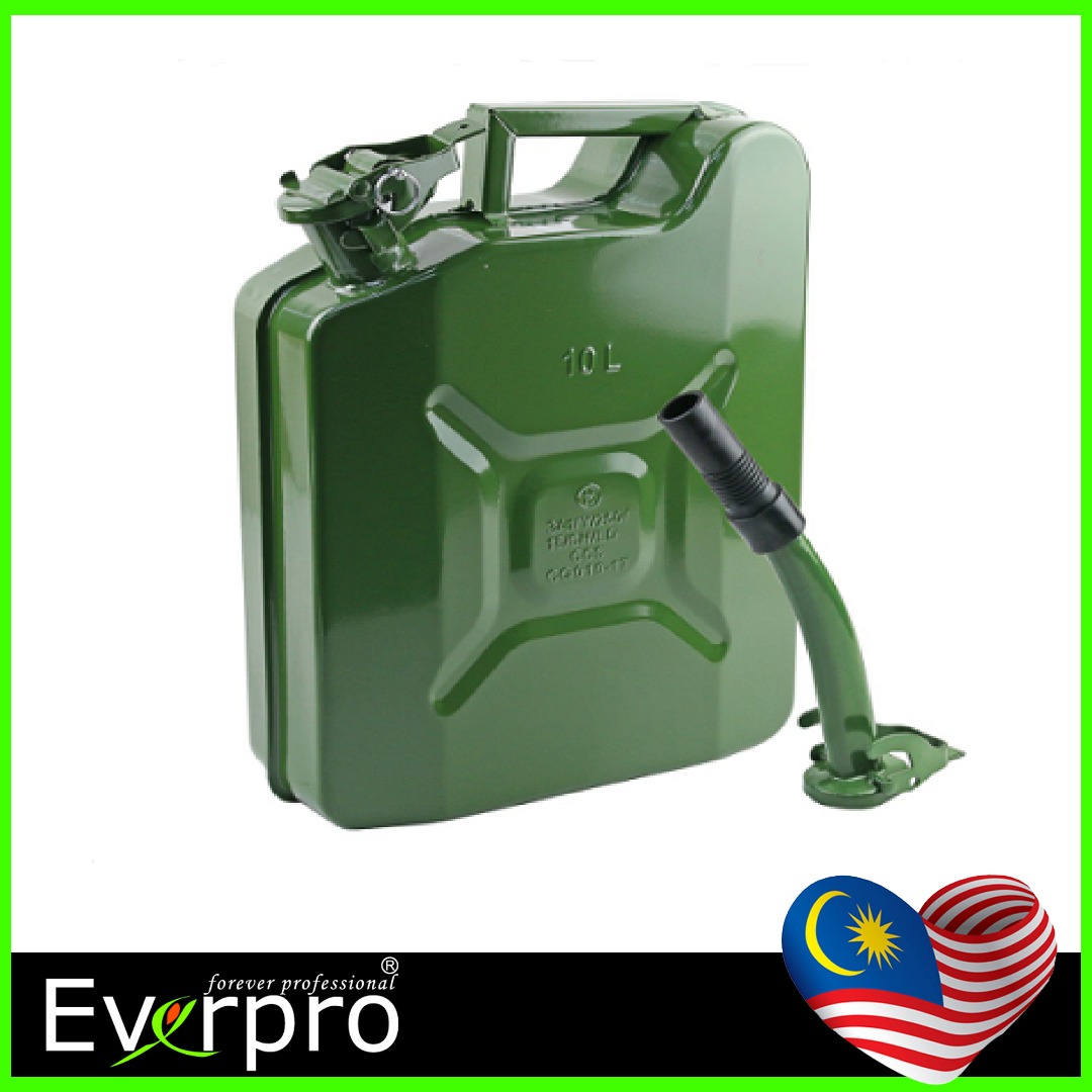 10L Green Steel Jerry Can w/Pouring Spout Fuel/Petrol Jerry Tank ...