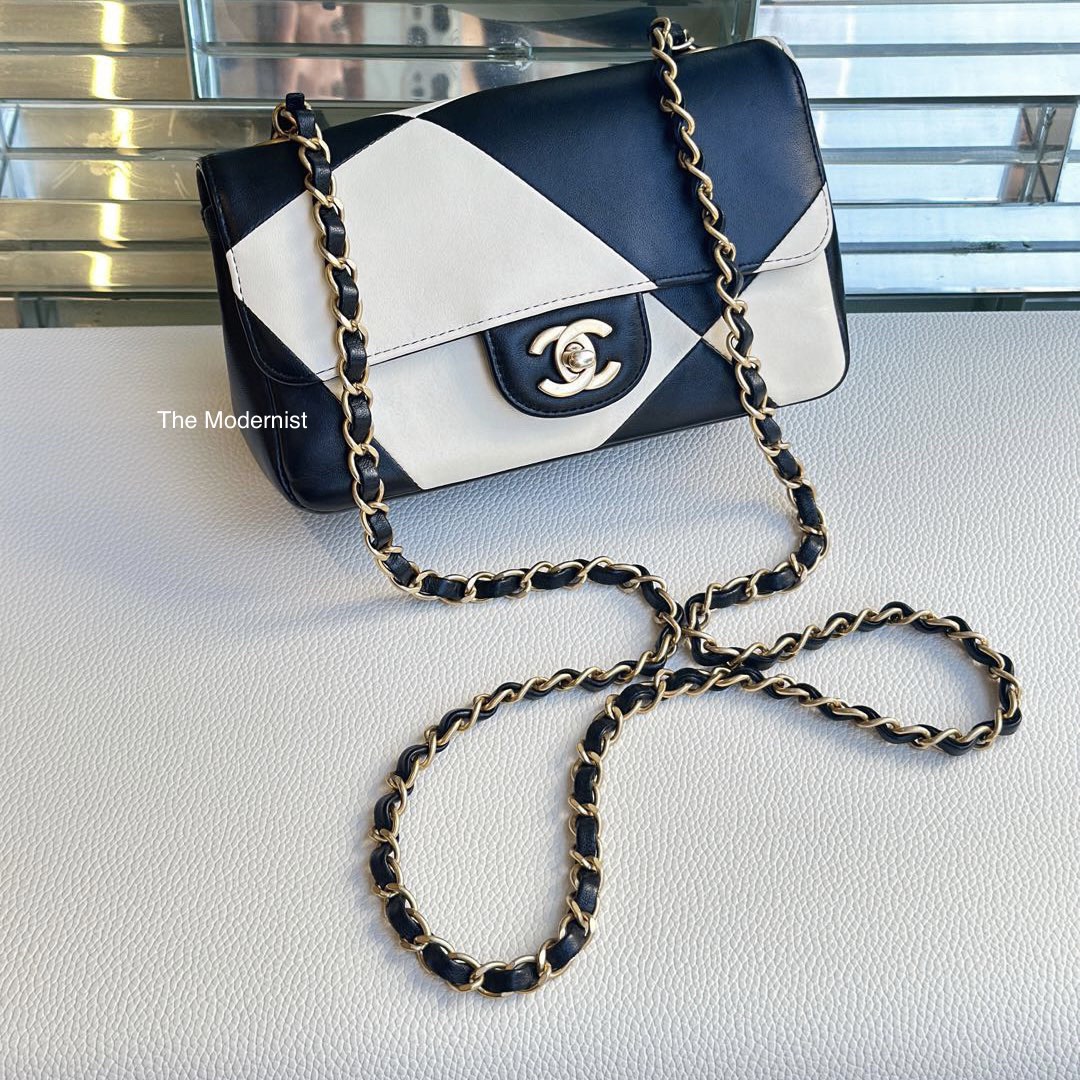 Authentic Chanel 2021 Checkered Black and White Monochromatic ...