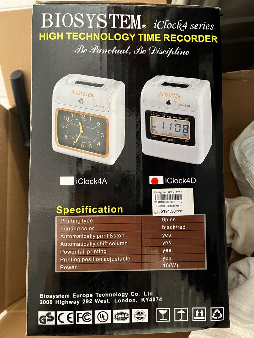 BIOSYSTEM iCLOCK4D PUNCH CARD TIME RECORDER / CLOCK / MACHINE, Computers & Tech, Printers ...