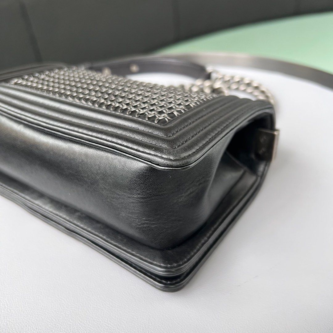 Chanel Le Boy Chain Mail Black / Rhw, Luxury, Bags & Wallets on Carousell