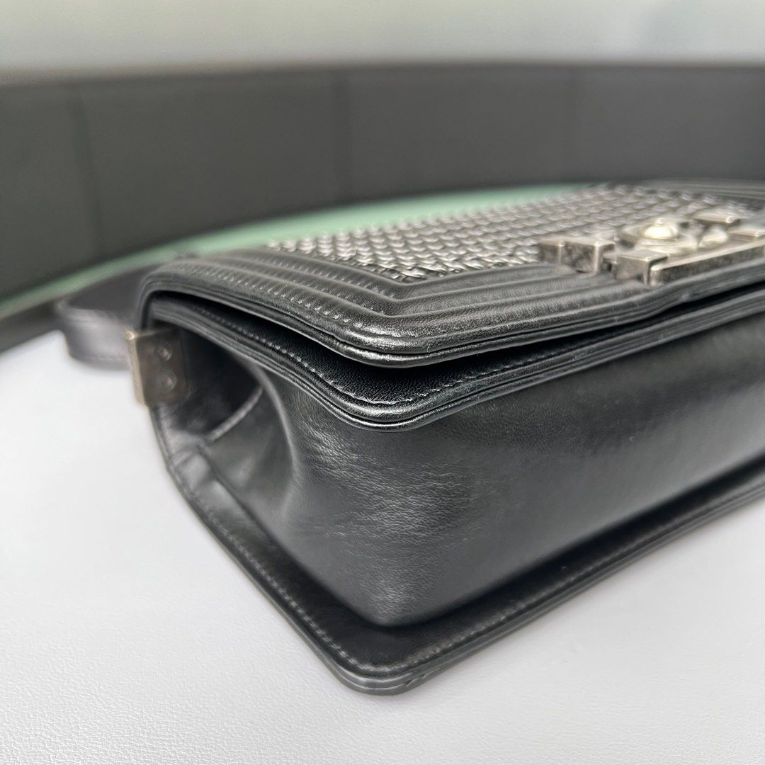 Chanel Le Boy Chain Mail Black / Rhw, Luxury, Bags & Wallets on Carousell