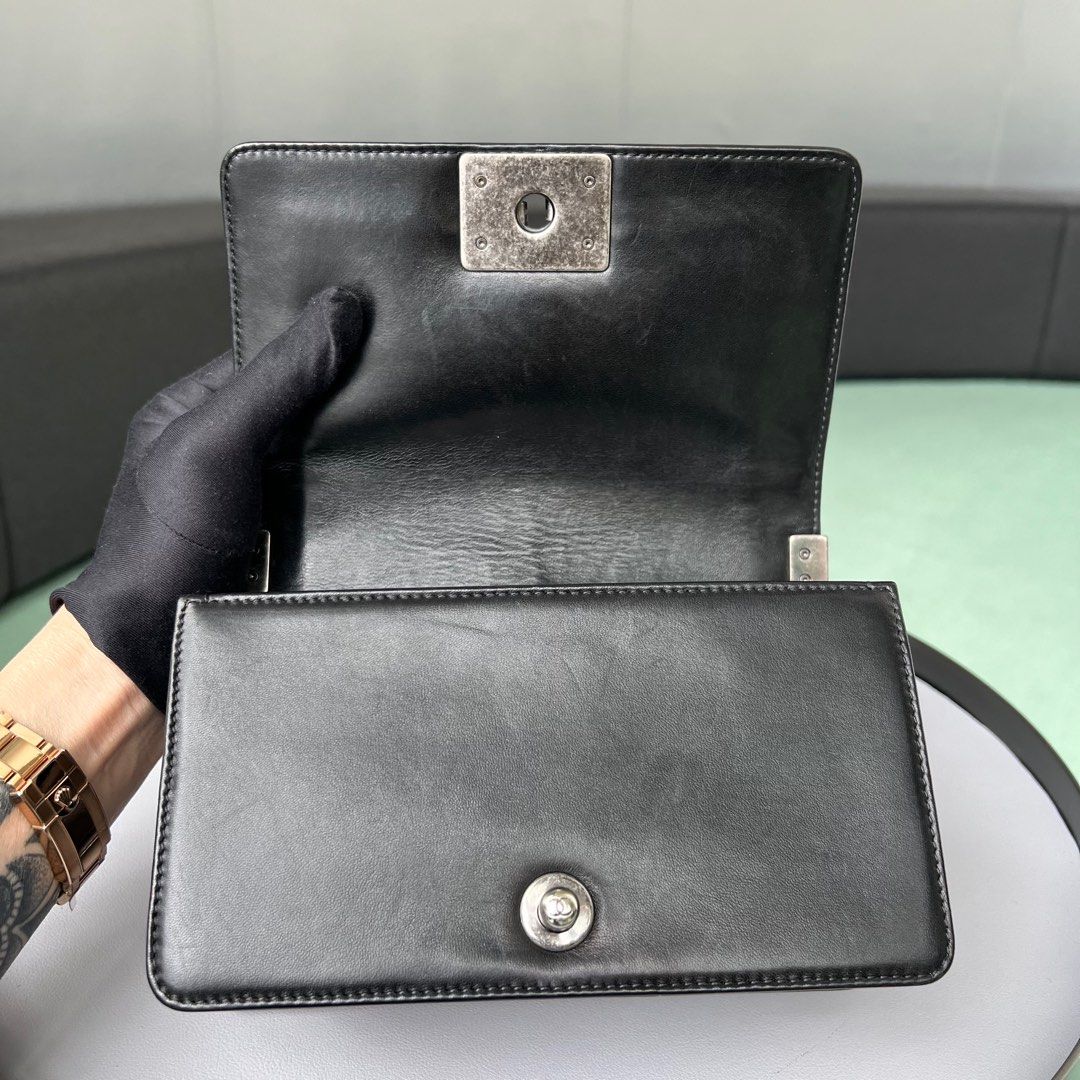 Chanel Le Boy Chain Mail Black / Rhw, Luxury, Bags & Wallets on Carousell