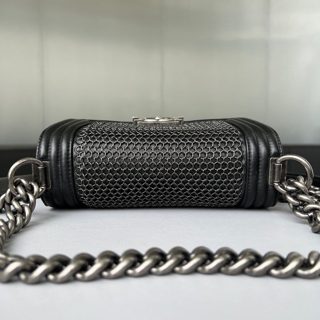 Chanel Le Boy Chain Mail Black / Rhw, Luxury, Bags & Wallets on Carousell