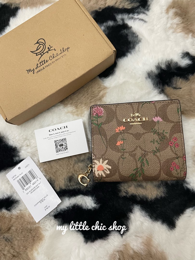 coach snap wallet in signature canvas w wildflower print, Women's ...