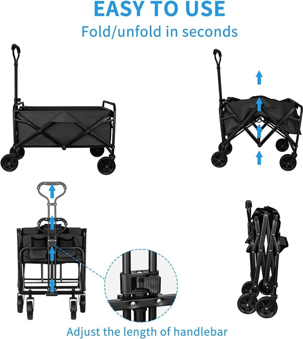 Collapsible Wagon trolley Cart, Heavy Duty Foldable Folding Trolley ...