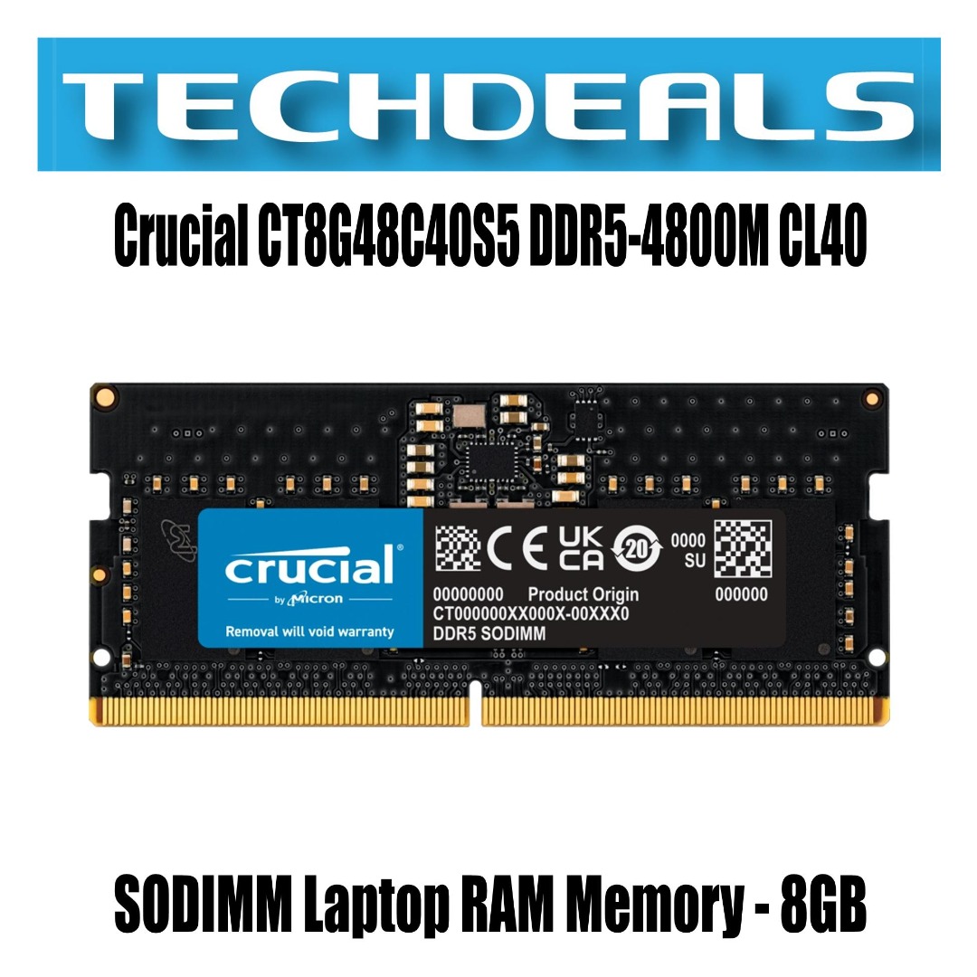 Crucial CT8G48C40S5 DDR5-4800M CL40 SODIMM Laptop RAM Memory - 8GBCrucial CT8G48C40S5 DDR5-4800M ...