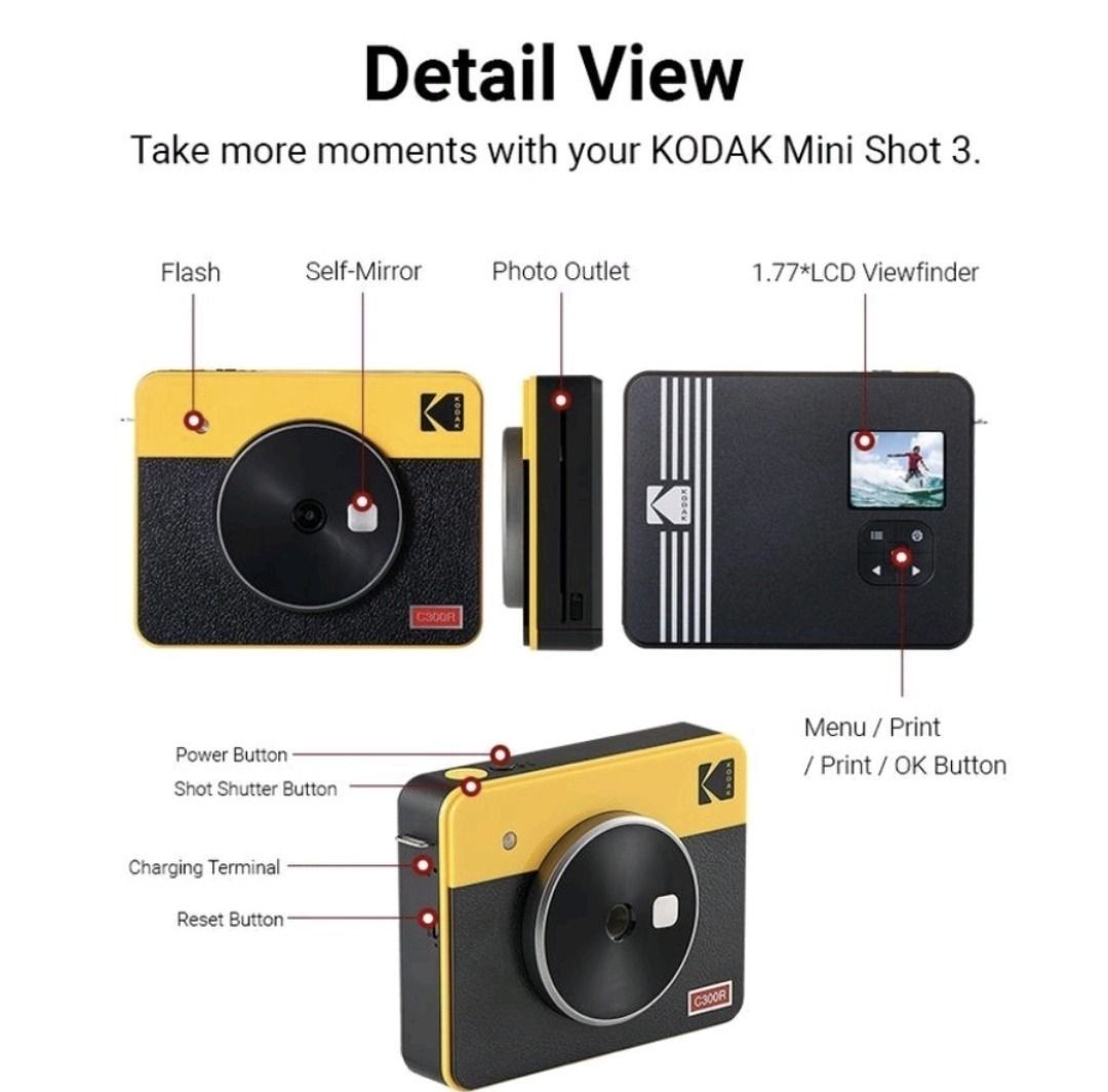 Kodak Mini Shot 3 Instant Camera and Printer (3x3 Inches) with 60 sheets, Photography, Cameras ...