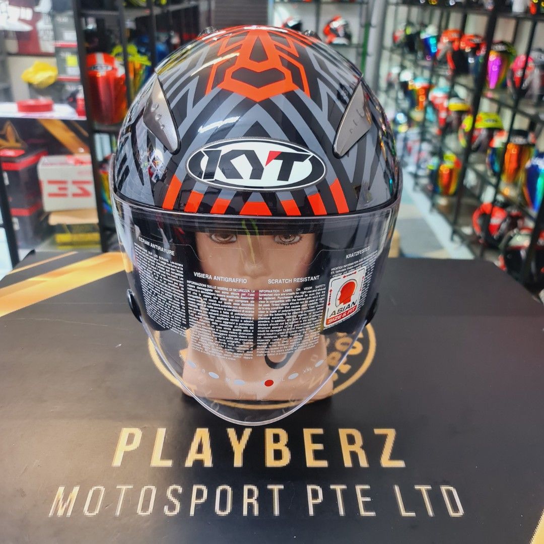 KYT HELLCAT NEON RED HELMET, Motorcycles, Motorcycle Apparel on Carousell