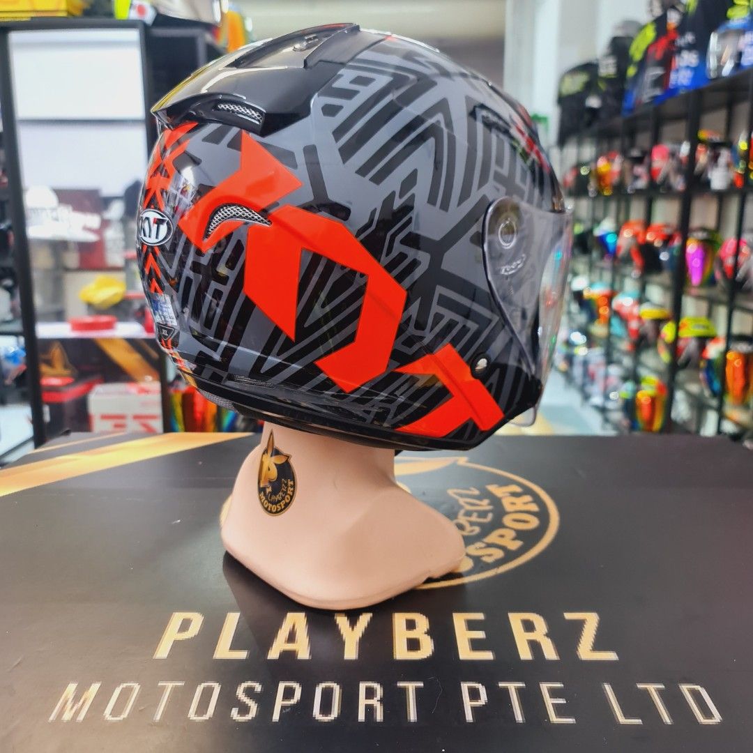 KYT HELLCAT NEON RED HELMET, Motorcycles, Motorcycle Apparel on Carousell