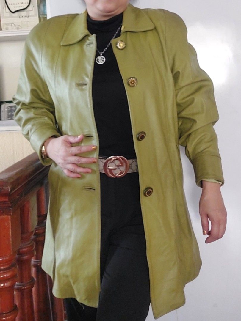 LEATHER JACKET AVOCADO GREEN, Women's Fashion, Coats, Jackets and ...