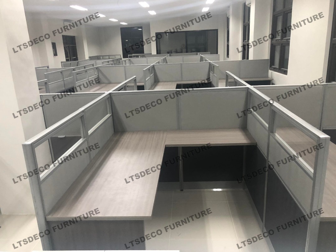 L-SHAPE WORKSTATION TABLE FABRIC W/ GLASS OFFICE PARTITIONS, Furniture ...