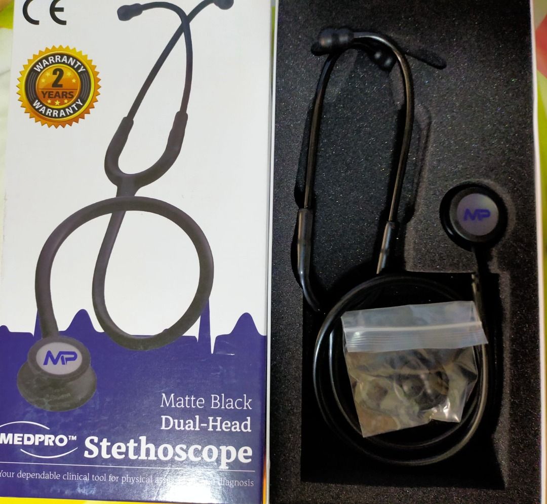 MEDPRO Dual-Head Stethoscope Matte Black & Stainless Steel CE Approved ...
