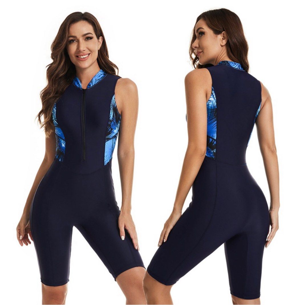 Rash Guard Women Swimsuit Sleeveless One Piece Suit Sports Knee Length ...