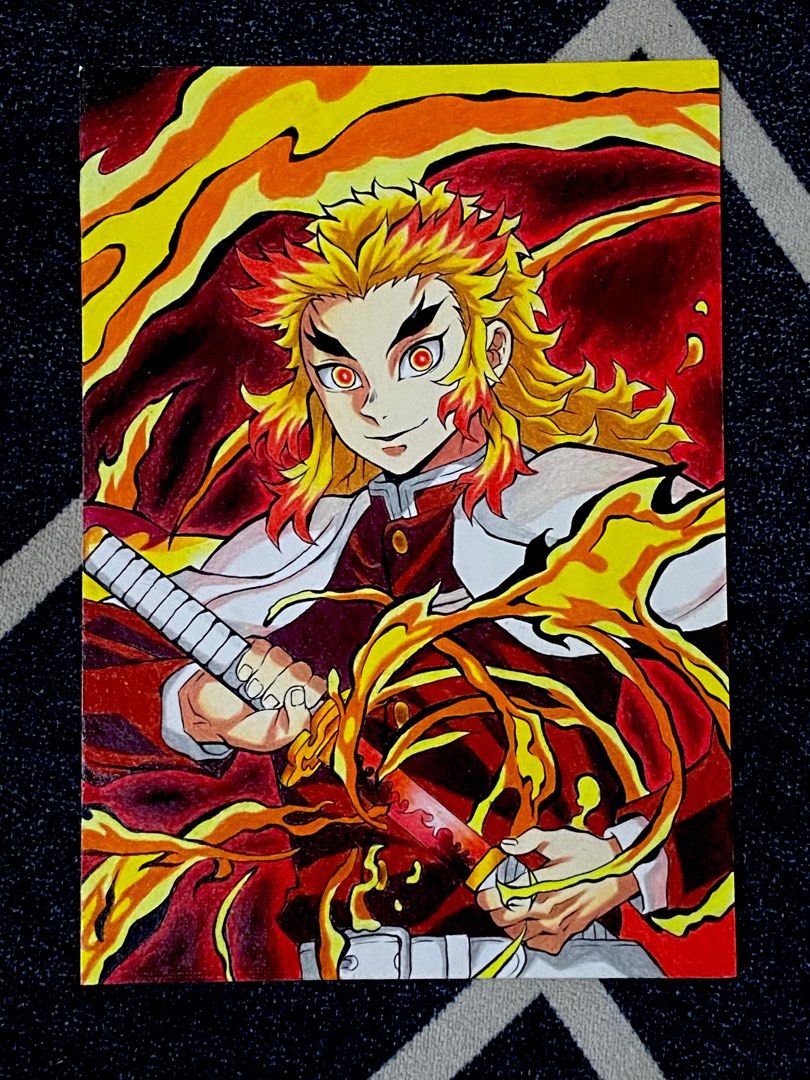 Rengoku Kyojuro Drawing (A5), Hobbies & Toys, Stationery & Craft, Art ...