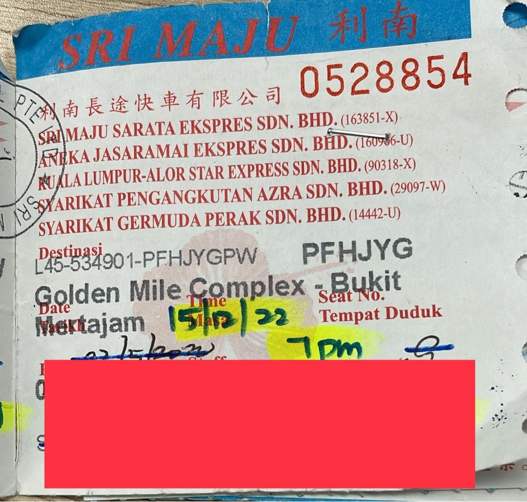 Sri Maju Bus Ticket (15/12/22) to KL / Ipoh / Penang / Alor Star ...