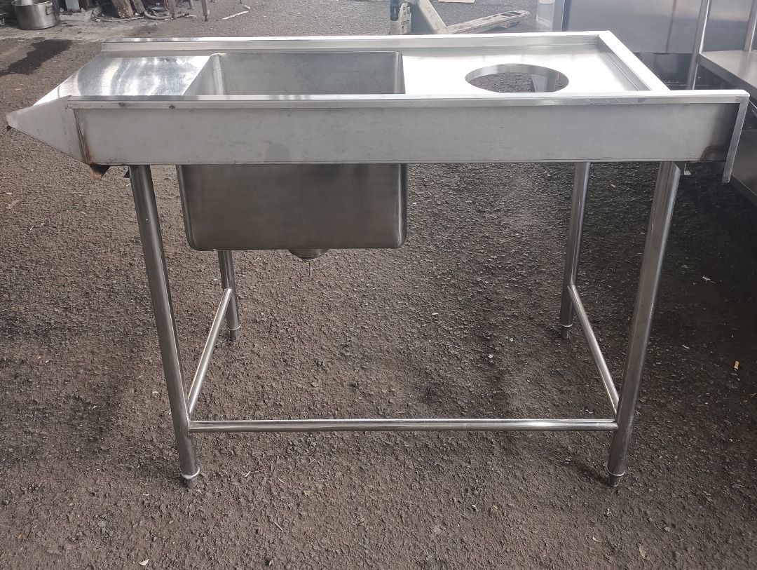 Stainless steel soil dish sink table c/w scrap hole, Furniture & Home ...