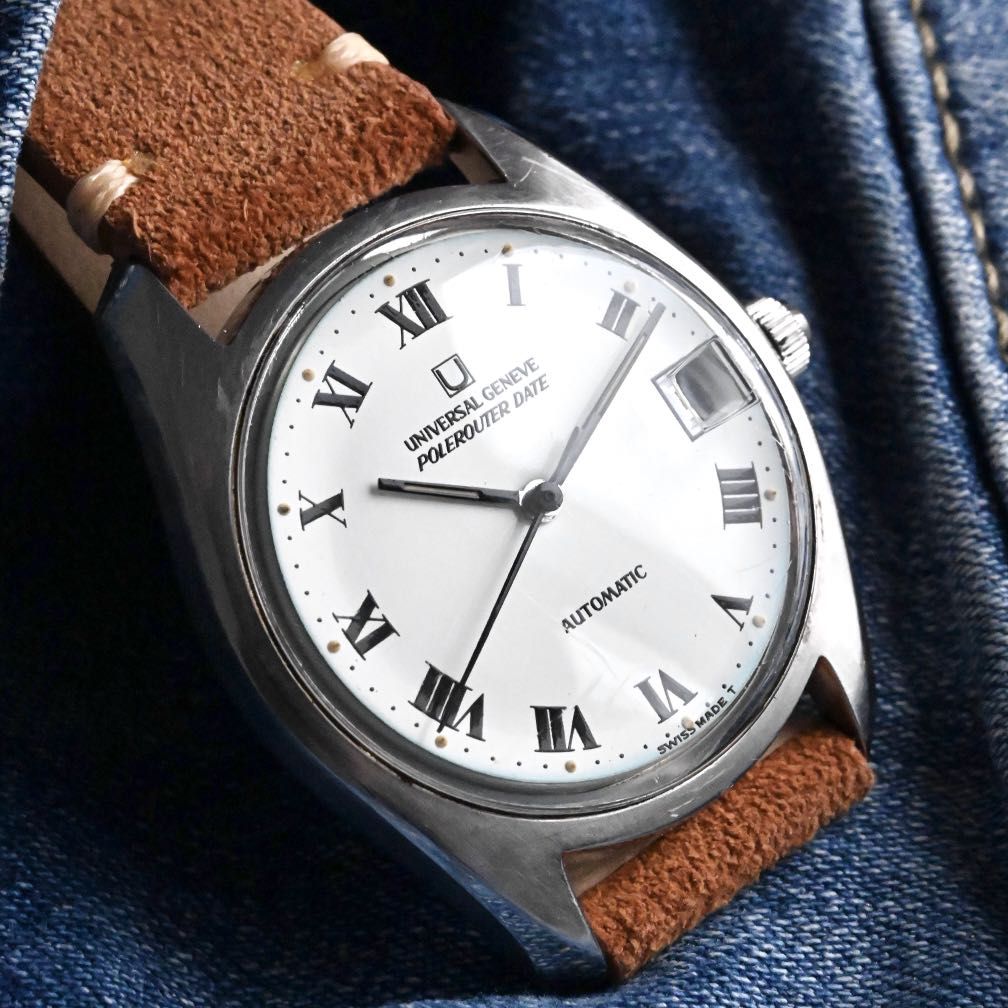 Universal Geneve Polerouter Date White dial 宇宙錶，手上鏈, 名牌, 手錶 - Carousell