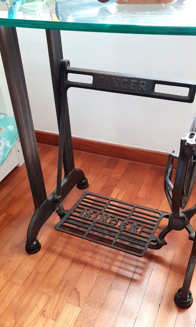 VINTAGE SINGER LEG WITH GLASS TABLE TOP, Furniture & Home Living ...