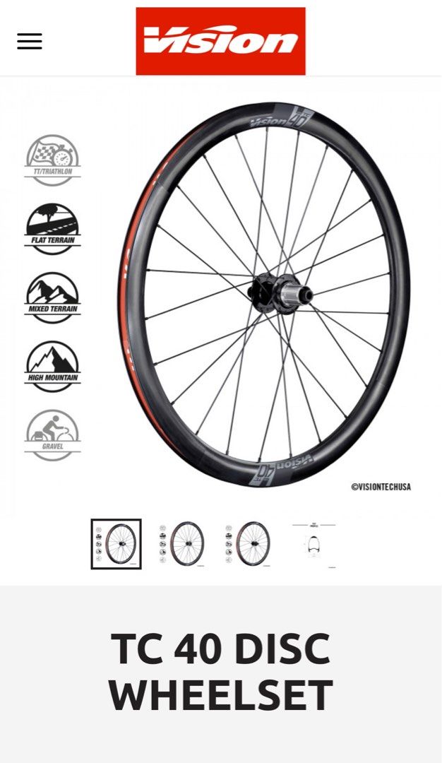 VISION 40SC disc carbon wheel set, Sports Equipment, Bicycles & Parts, Parts & Accessories on ...