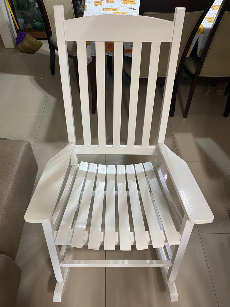 WHITE WOODEN ROCKING CHAIR (from SnR), Furniture & Home Living ...
