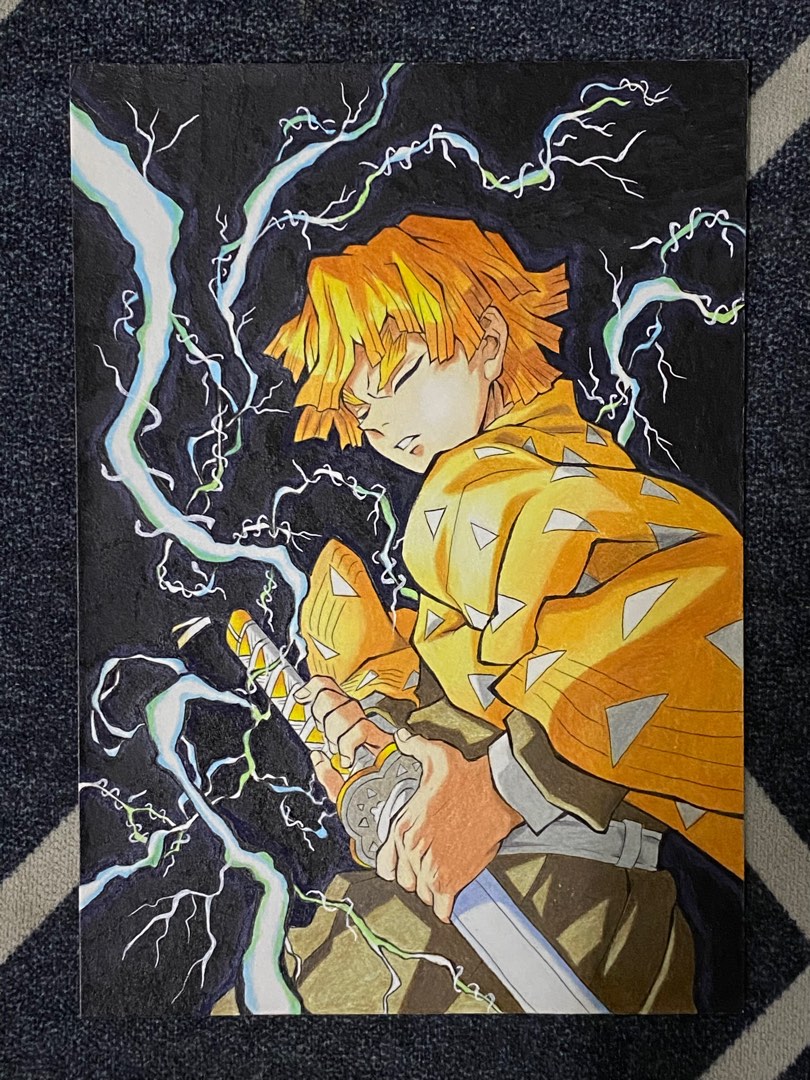 Zenitsu Agatsuma Drawing (A5), Hobbies & Toys, Stationery & Craft, Art ...