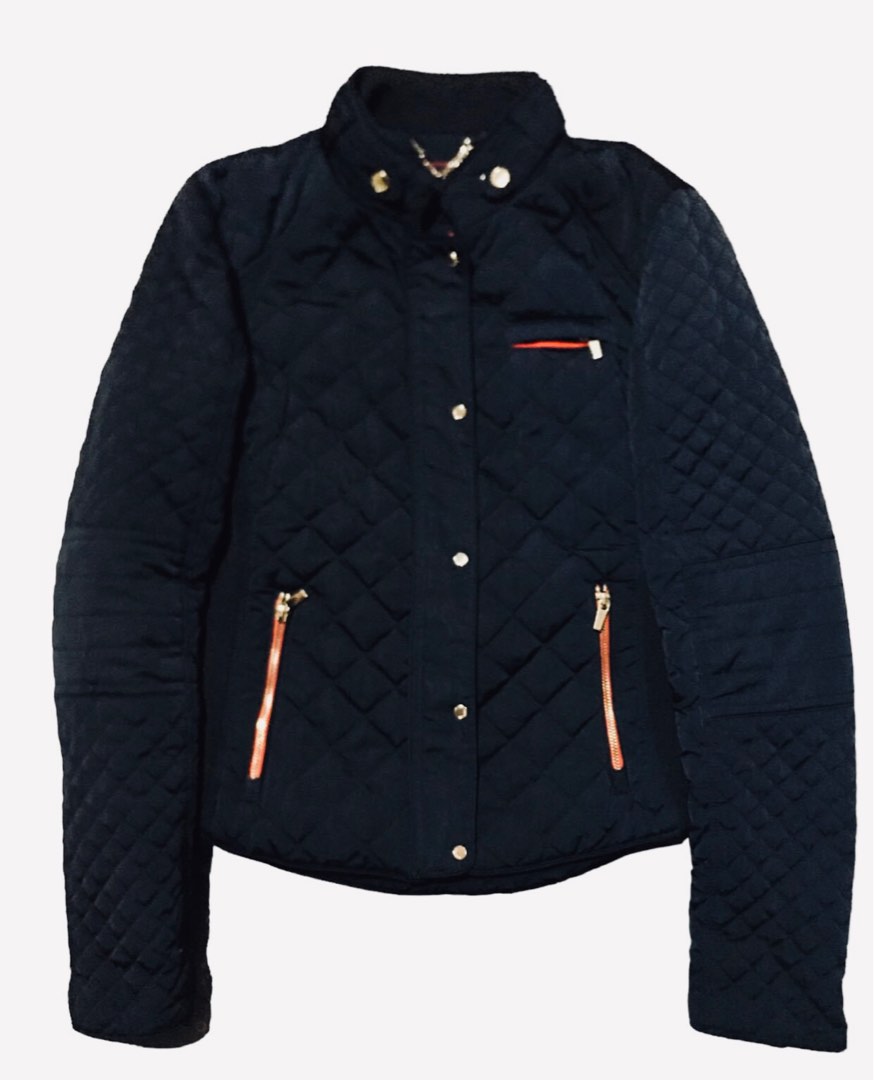 Bnwot Zara equestrian quilted jacket navy blue, Women's Fashion, Coats ...