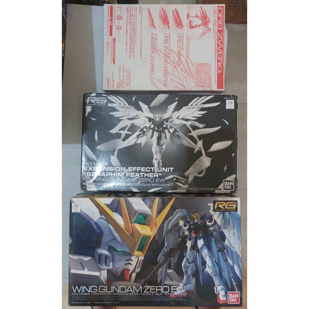 BUNDLE SET BANDAI RG 1/144 Wing Gundam Zero EW with Seraphim and Drei ...