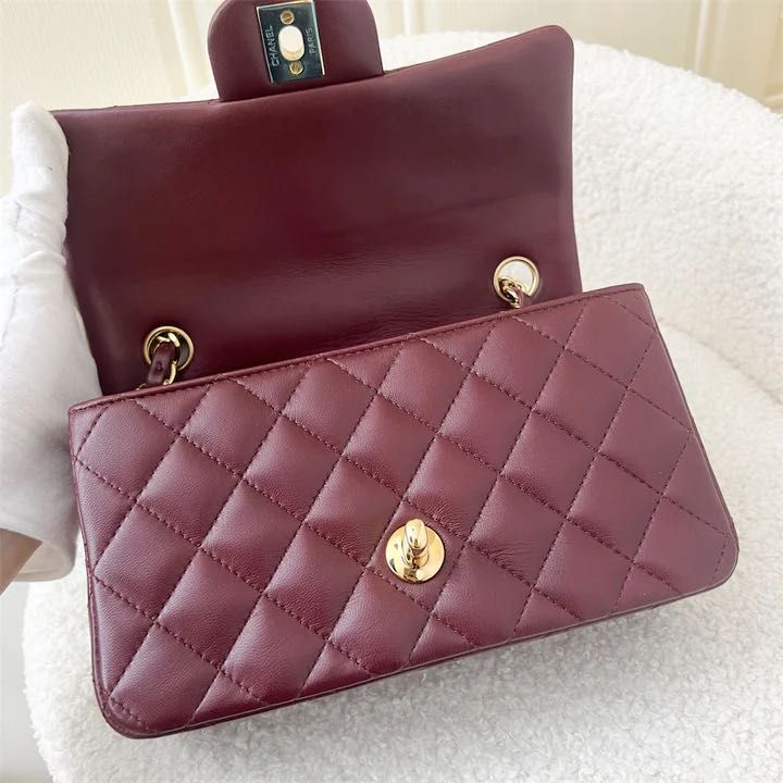 Chanel Classic Mini Rectangle Flap in 15B Burgundy Red Lambskin GHW ...