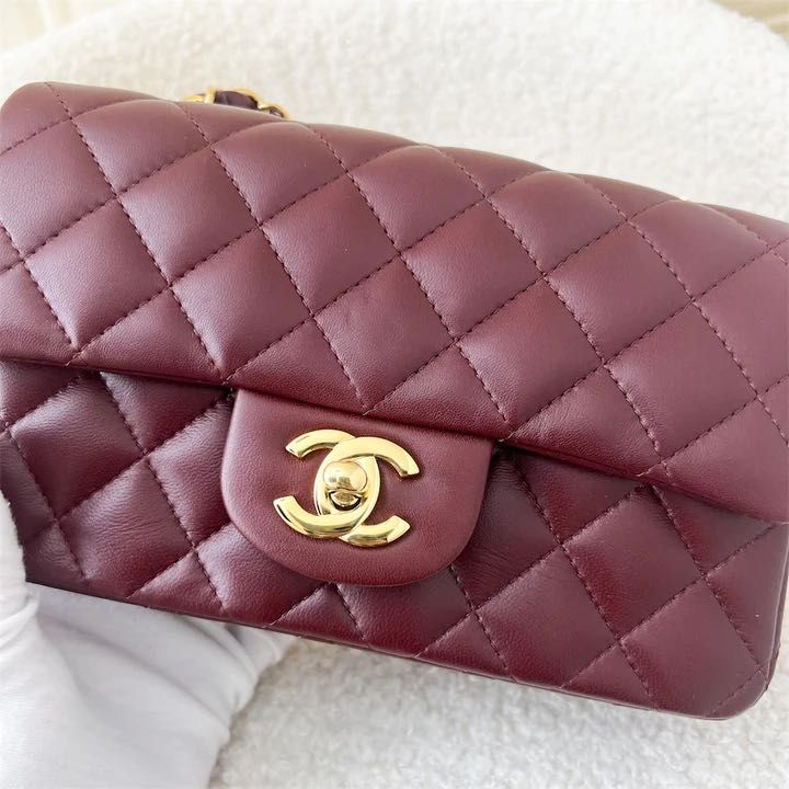 Chanel Classic Mini Rectangle Flap in 15B Burgundy Red Lambskin GHW ...