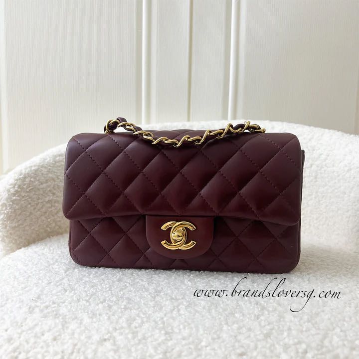 Chanel Classic Mini Rectangle Flap in 15B Burgundy Red Lambskin GHW ...