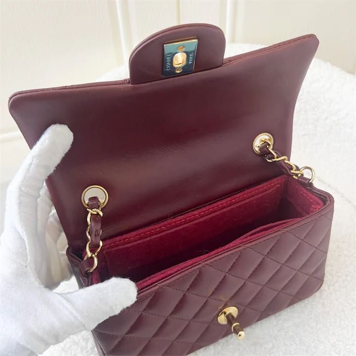 Chanel Classic Mini Rectangle Flap in 15B Burgundy Red Lambskin GHW ...