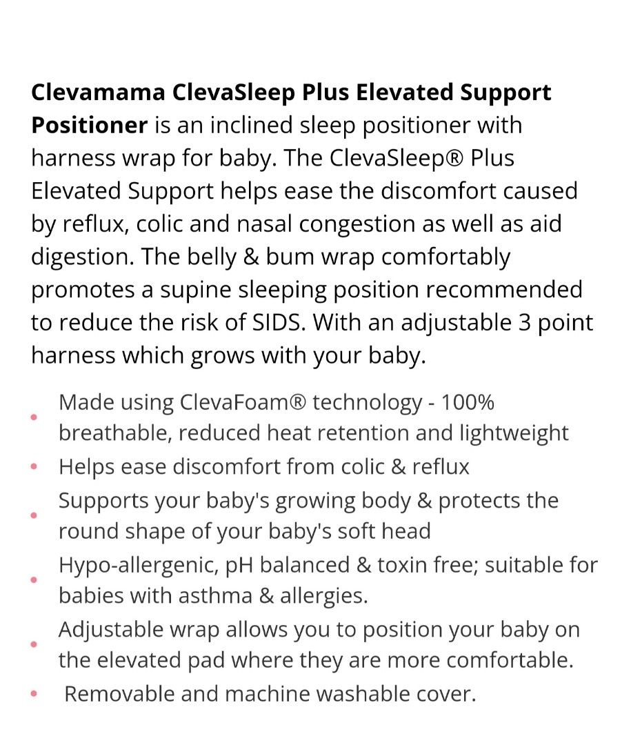 Clevamama Sleep Plus Elevated Support, Babies & Kids, Maternity Care on ...