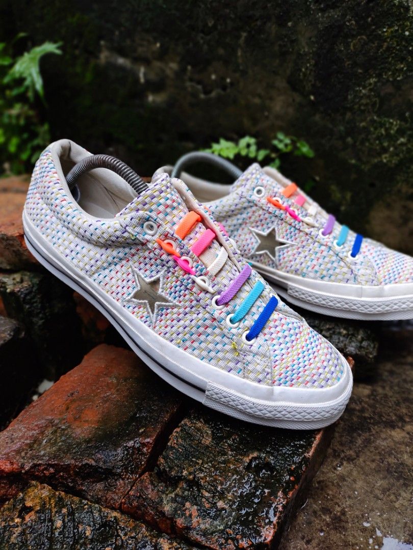 Converse One Star x Space Jam Ivory Neon Weave, Fesyen Pria, Sepatu ...