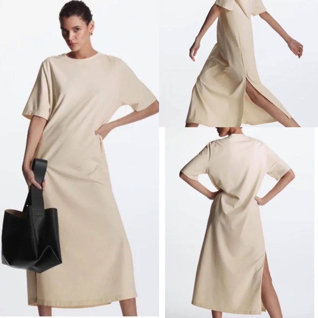 COS Cream Oversized T-Shirt Dress, Women's Fashion, Dresses & Sets ...