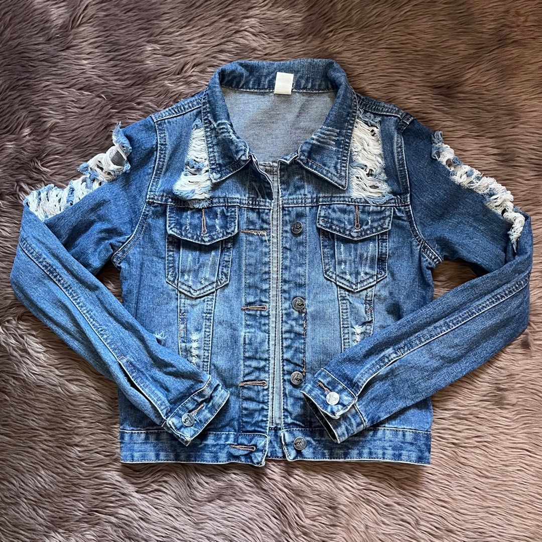 Distressed Denim Jacket, Women's Fashion, Coats, Jackets and Outerwear ...