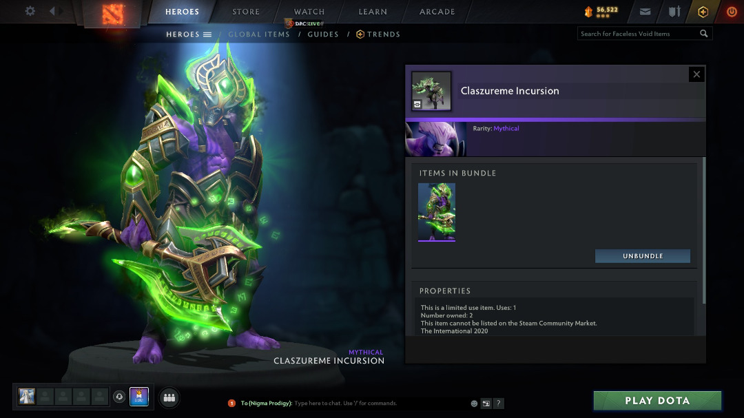 DOTA 2 Collectors Cache 2020 - Claszureme Incursion Faceless Void Very Rare Bundle, Video Gaming ...