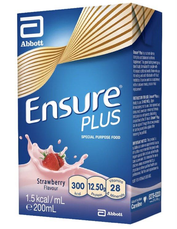 Ensure Plus packet milk, strawberry flavour, Health & Nutrition, Health ...