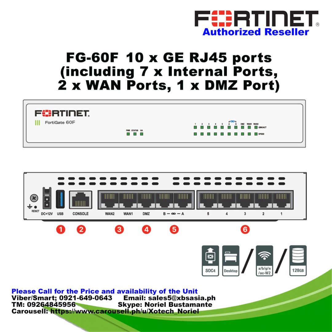Fortinet FG-60F 10 x GE RJ45 ports (including 7 x Internal Ports, 2 x ...