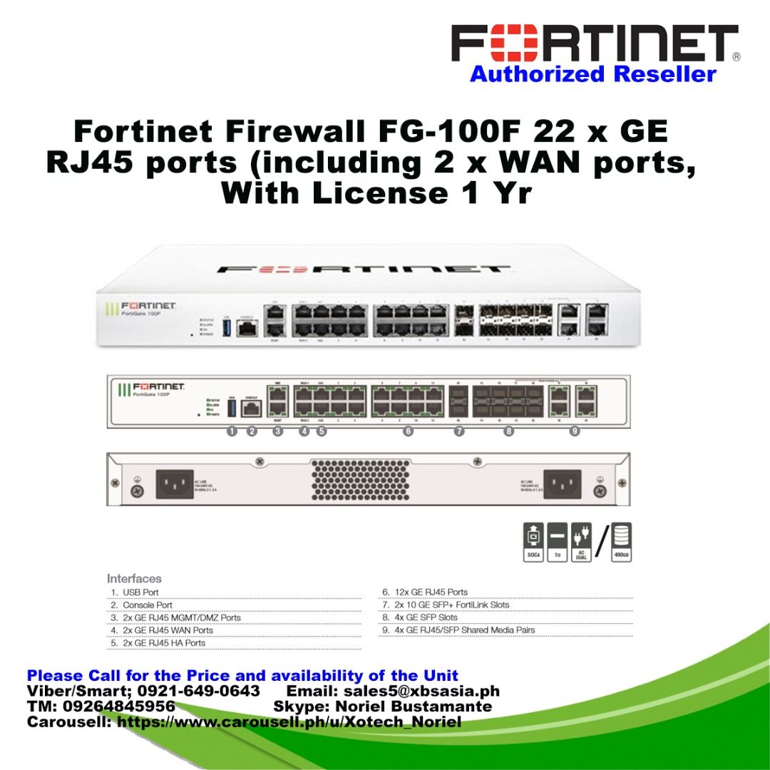 Fortinet Firewall FG-100F 22 x GE RJ45 ports (including 2 x WAN ports ...