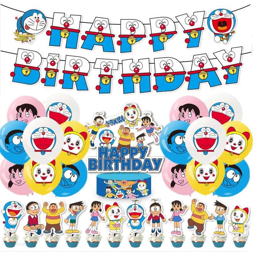 Doraemon Theme Party Decoration Set Anime Cartoon Latex Balloon Banner ...