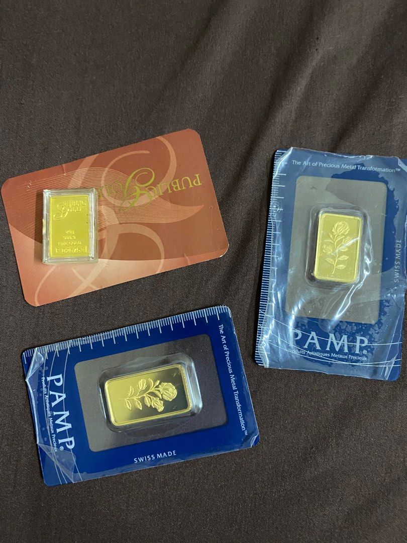 Gold bar pamp suisse dan public gold emas 10g 20g 999, Luxury, Accessories on Carousell