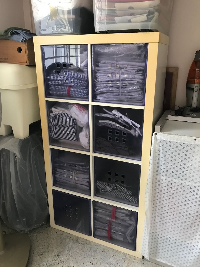 IKEA Kallax Shelves w Lekman Storage Boxes, Furniture & Home Living ...