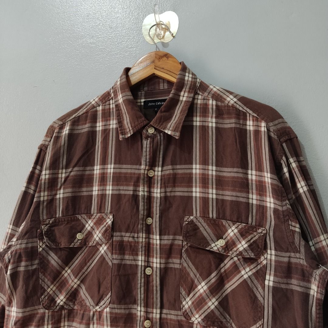 John Calvin Mocha Flannel Long Sleeves, Men's Fashion, Tops & Sets ...