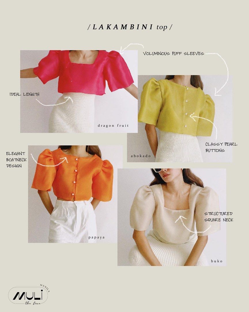 Lakambini Filipiniana Top - puff sleeve reversible top, Women's Fashion ...