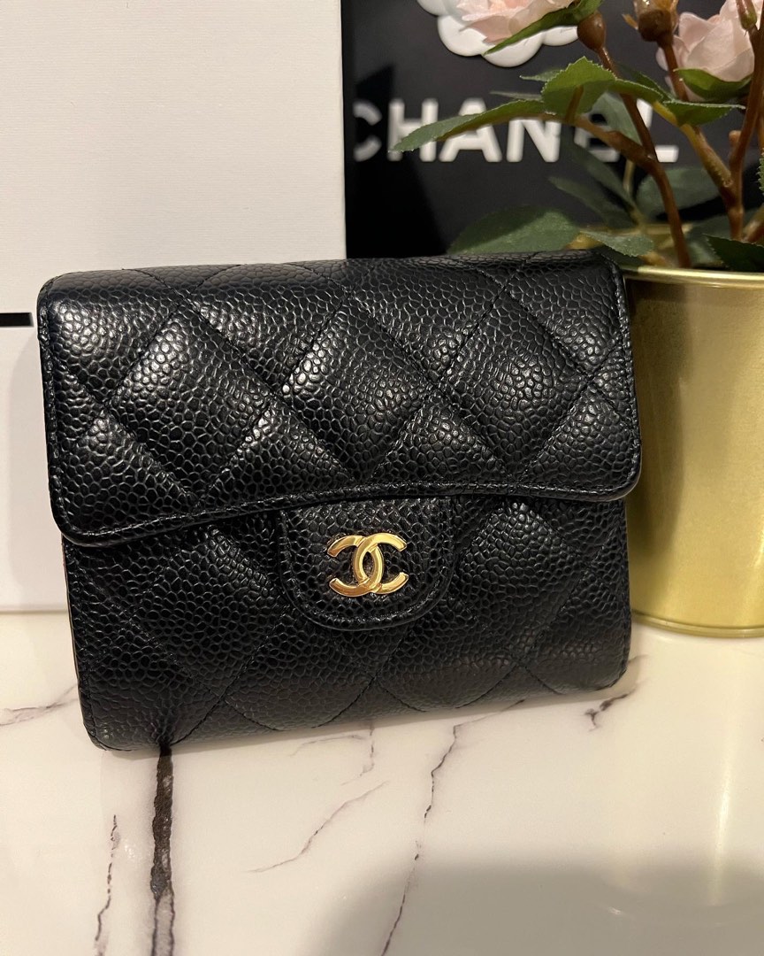 Like new Chanel Classic Trifold Compact Small Wallet in Black Caviar ...