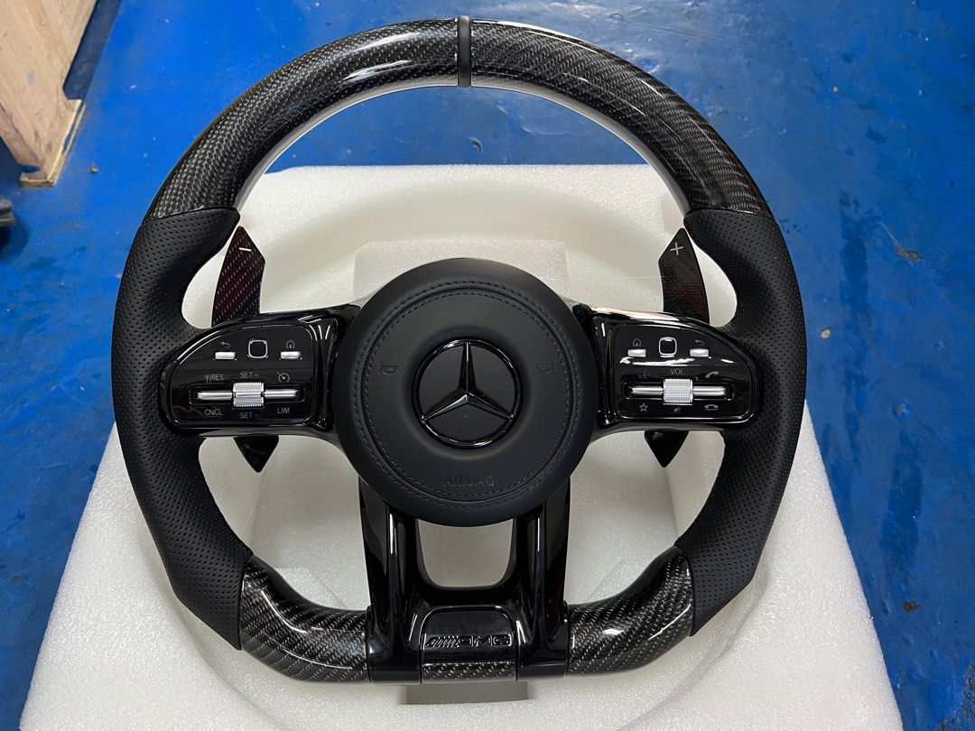 Mercedes benz amg carbon fiber steering wheel a b c cla e slk s gla glc ...